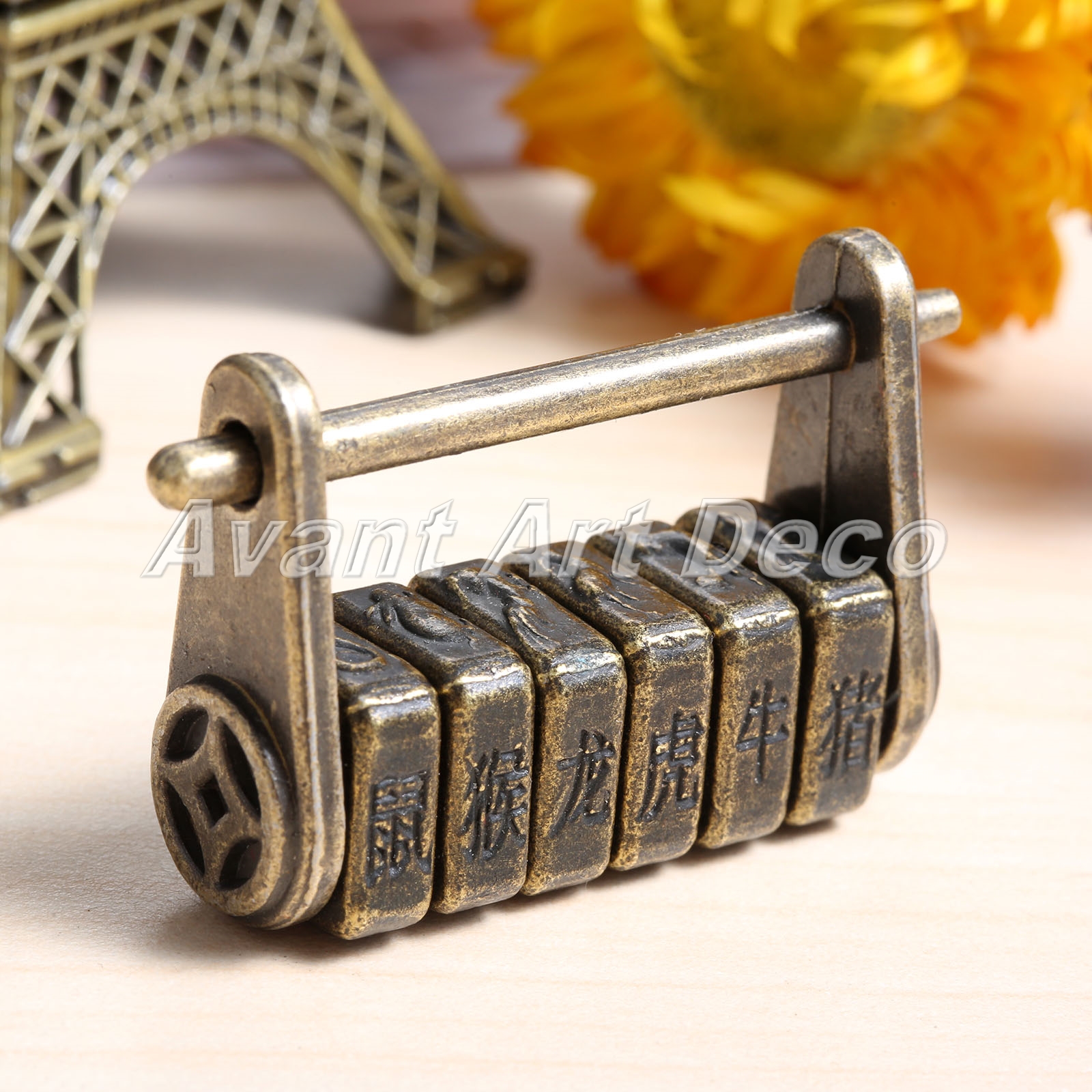 1x Password Padlock Chinese Zodiac Keyed Lock Vintage Cabinet Furniture ...