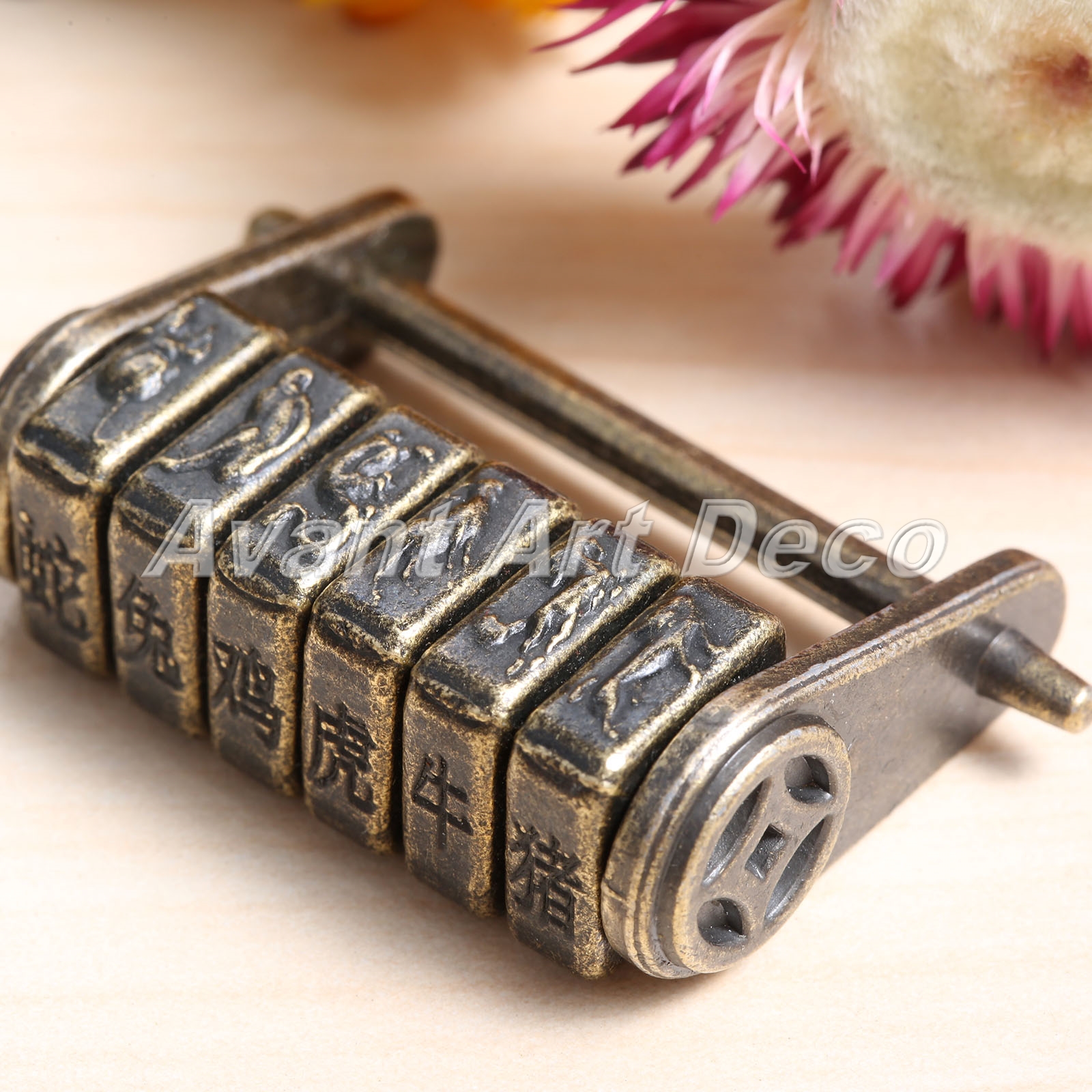 1x Password Padlock Chinese Zodiac Keyed Lock Vintage Cabinet Furniture ...
